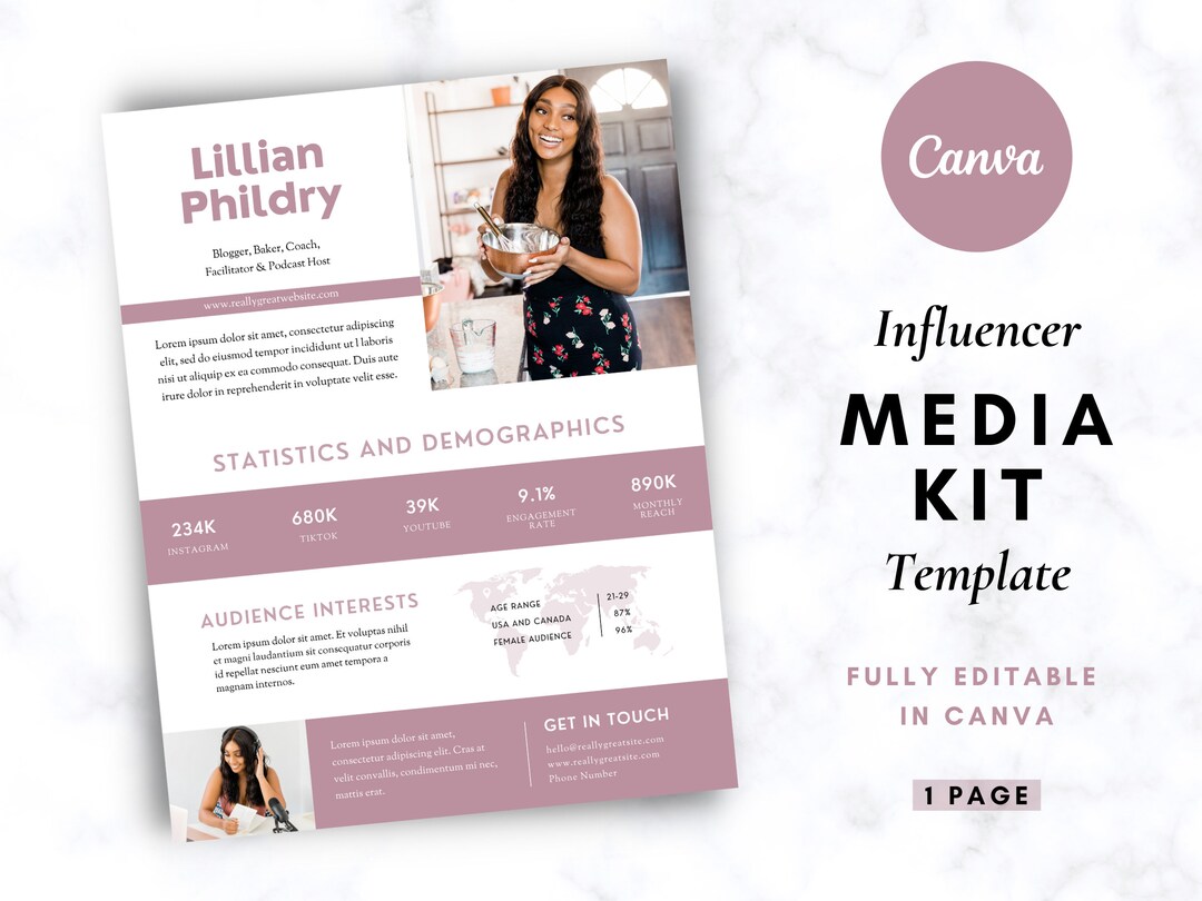 Media Kit Canva Template, 1 Page, INSTANT DOWNLOAD, Influencer Media Kit, Blogger, Instagram ...