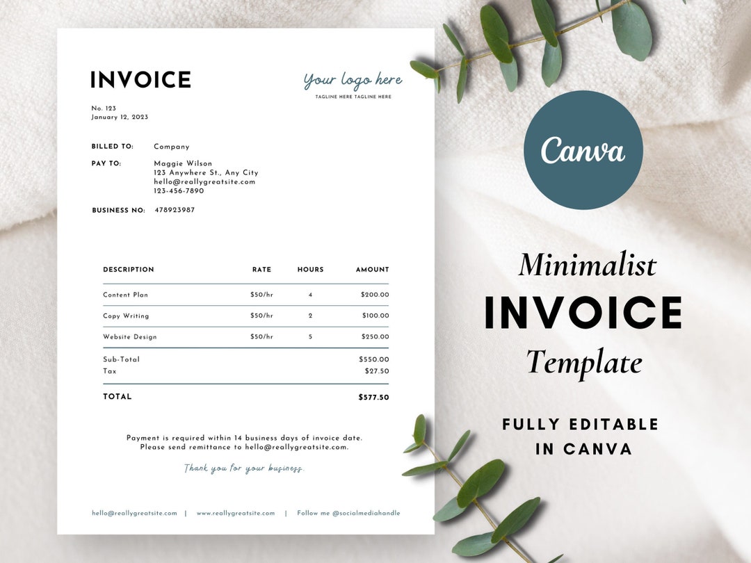 Minimalist Canva Invoice Template INSTANT DOWNLOAD Invoices - Etsy