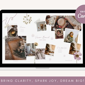 Boho Vision Board Template: Minimalist Mood Board (canva Digital ...