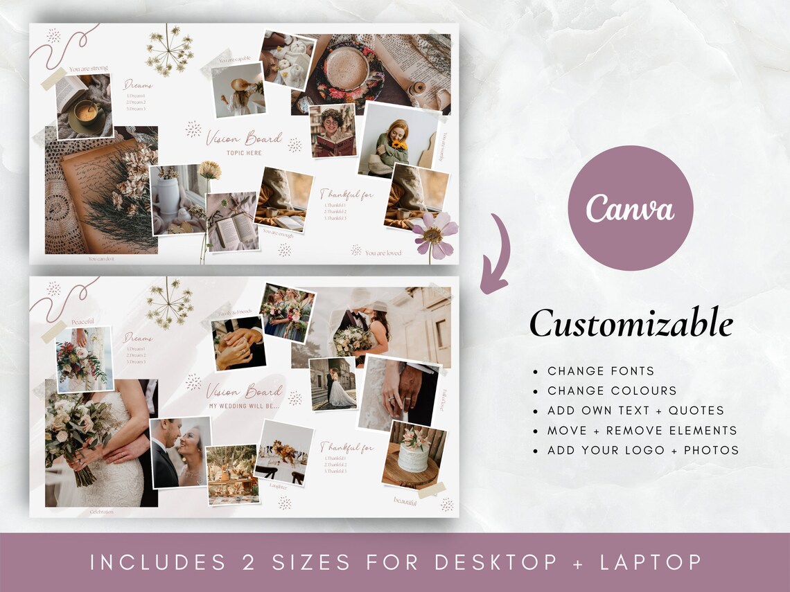 Boho Vision Board Template: Minimalist Mood Board (canva Digital ...