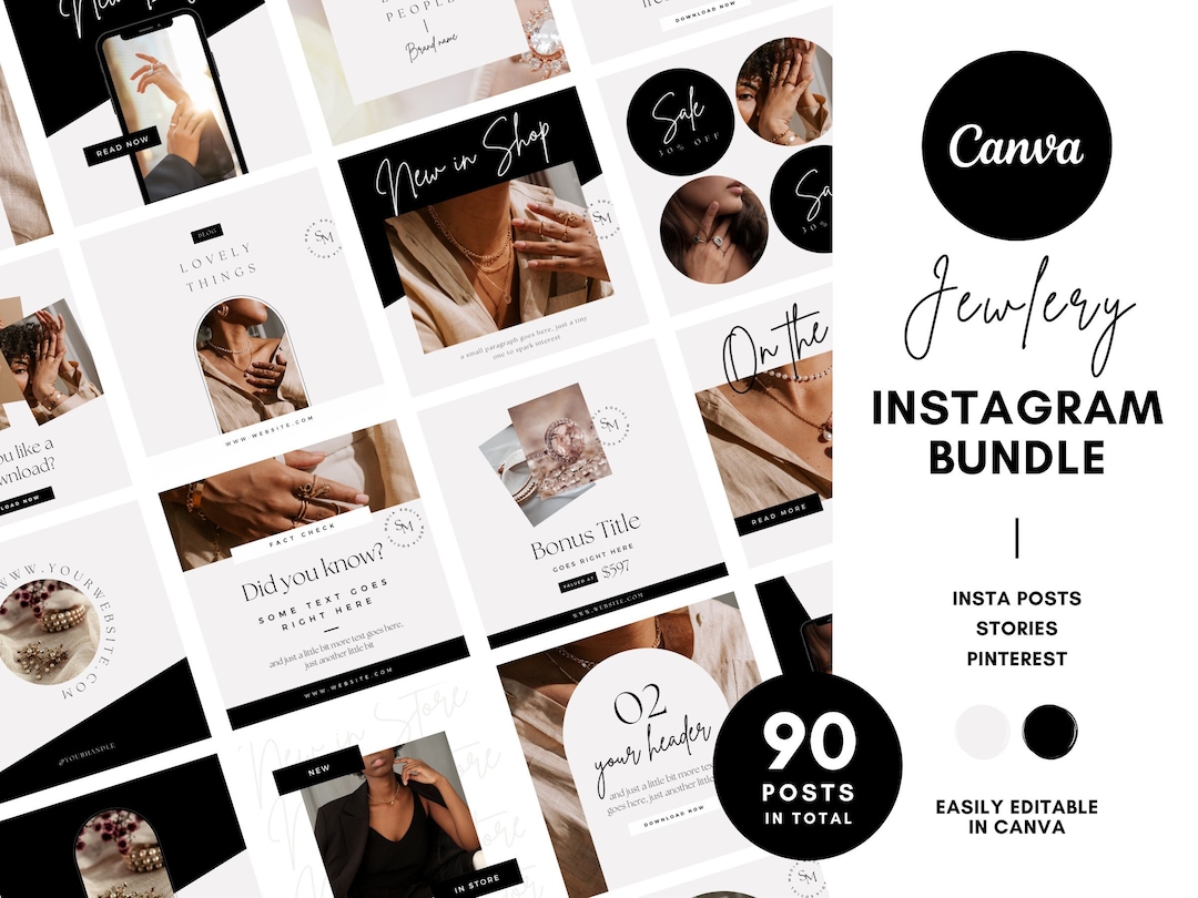 Canva Social Media Jewelry Template, Canva Instagram Templates Bundle ...