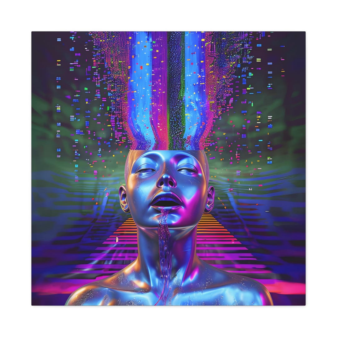 Canvas Print, Futuristic Cyberpunk Art, Metallic Humanoid, Glitch Tech Decor, Trippy Wall Art ...