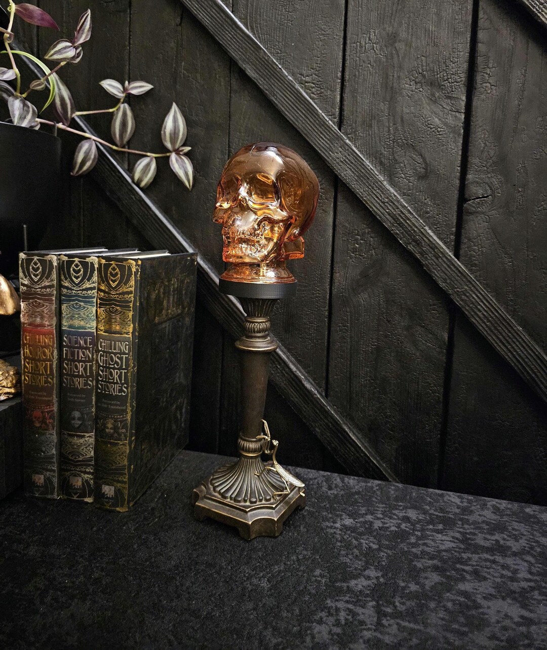 Antique Brass Glass Skull Lamp With Praying Mantis – Gothic Entomology ...