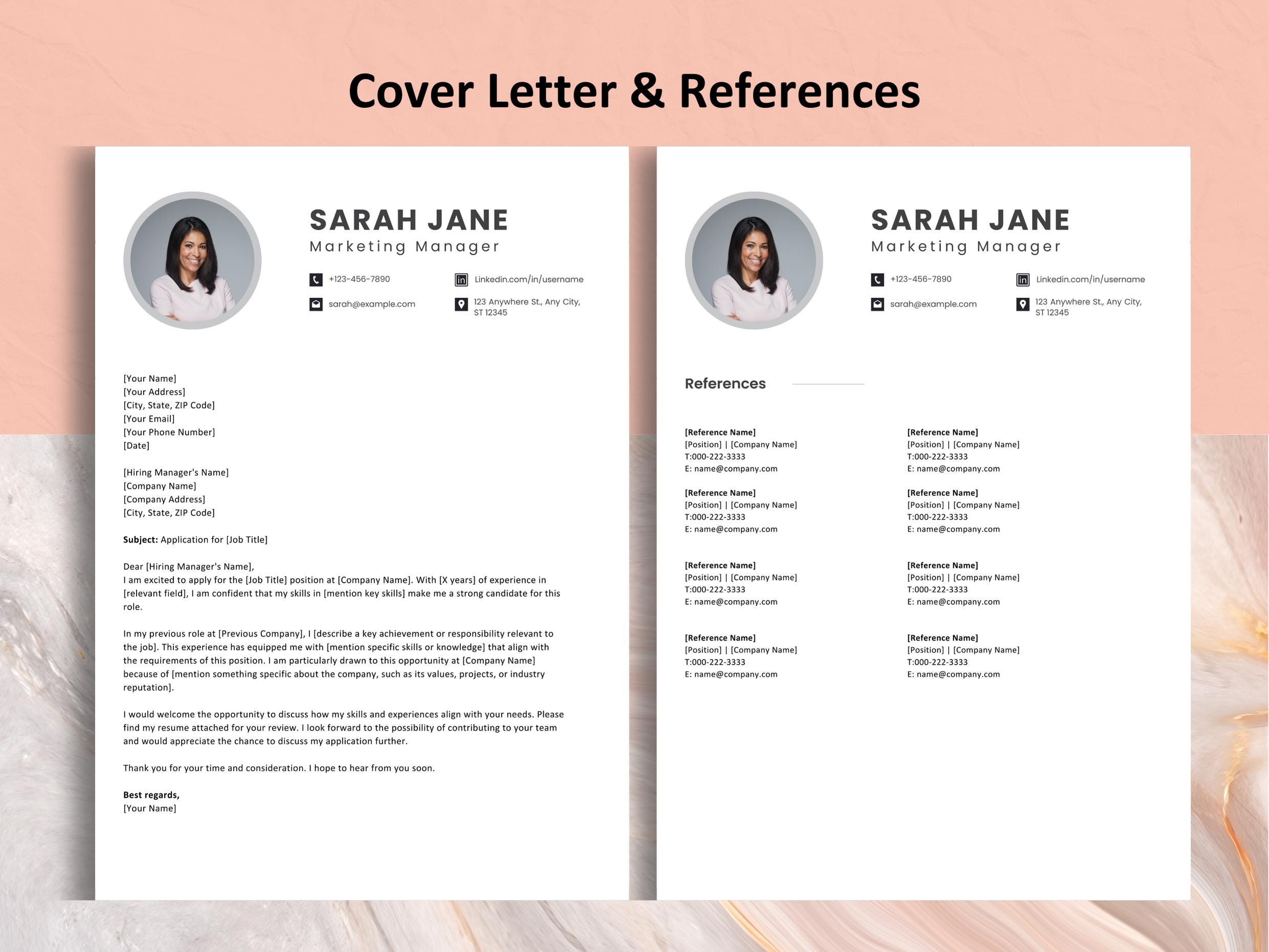 ATS Resume Template: Professional CV, Cover Letter, & Reference (word ...