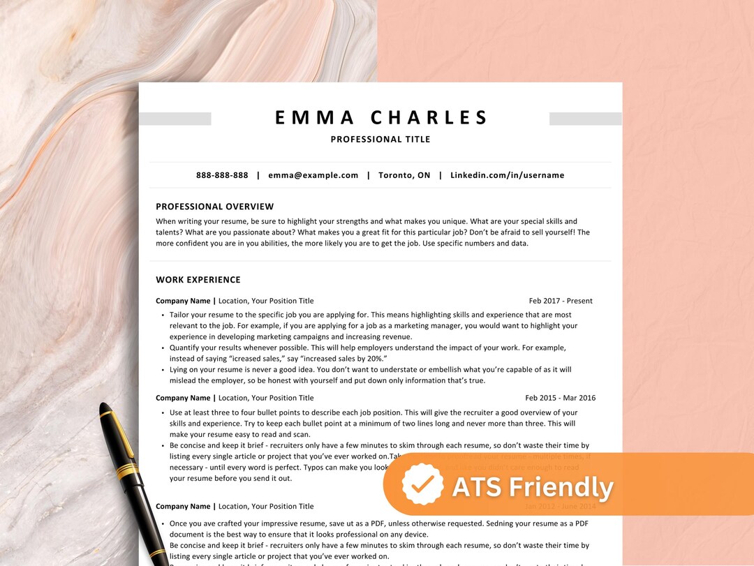 ATS Resume Template: Professional CV, Cover Letter, & Reference (word ...
