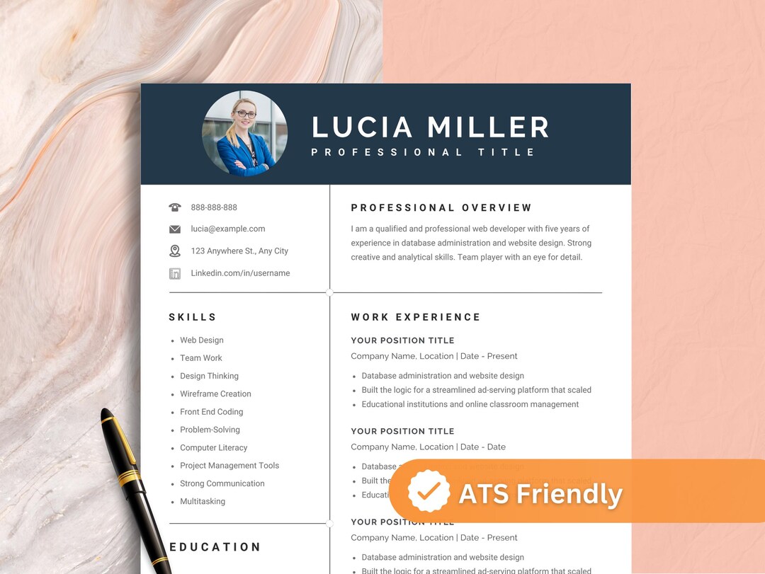 ATS Resume Template: Professional CV, Cover Letter, & Reference (word ...