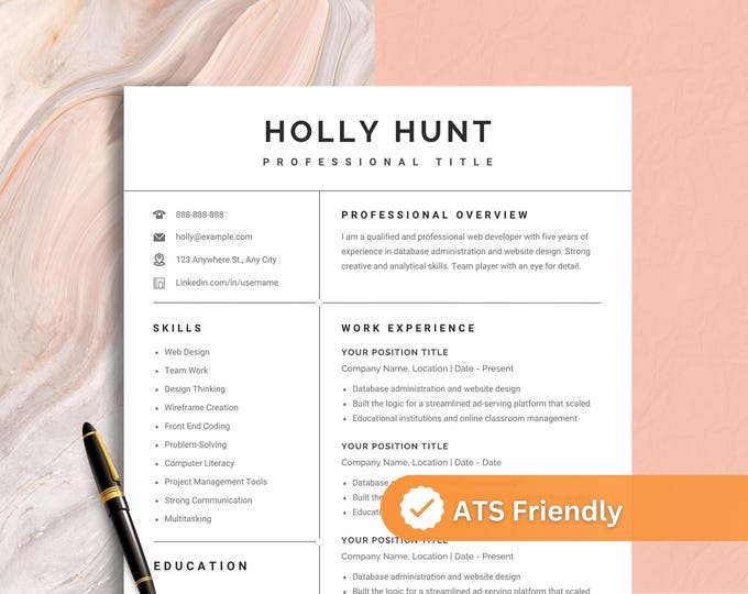 ATS Friendly Resume Template Word, Pages, Google Docs, ATS Resume, ATS ...