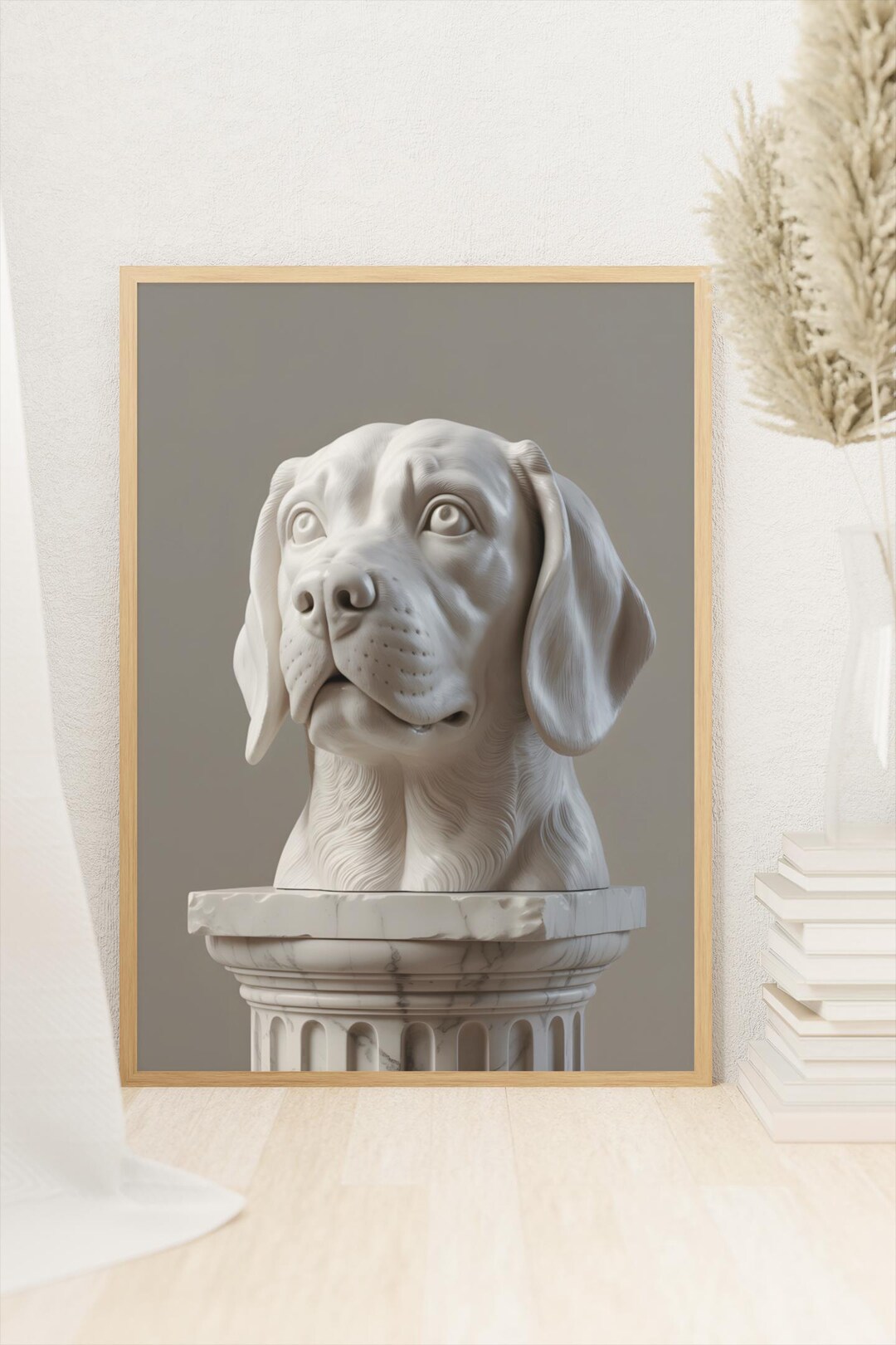 Beagle Roman Style White Marble Dog Head Art Print, Classical Dog Wall ...