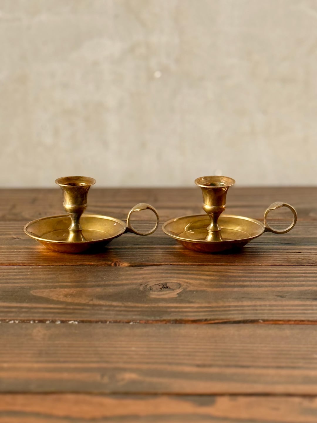Vintage Pair of Brass Chamberstick Candle Holders With Finger Loop ...