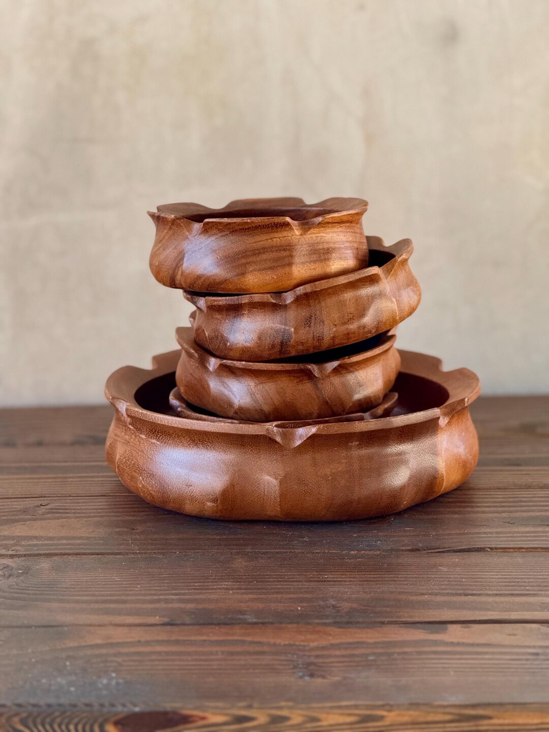 Set of Five Vintage Monkey Pod Wood Salad Bowls, MCM, Mid Century ...