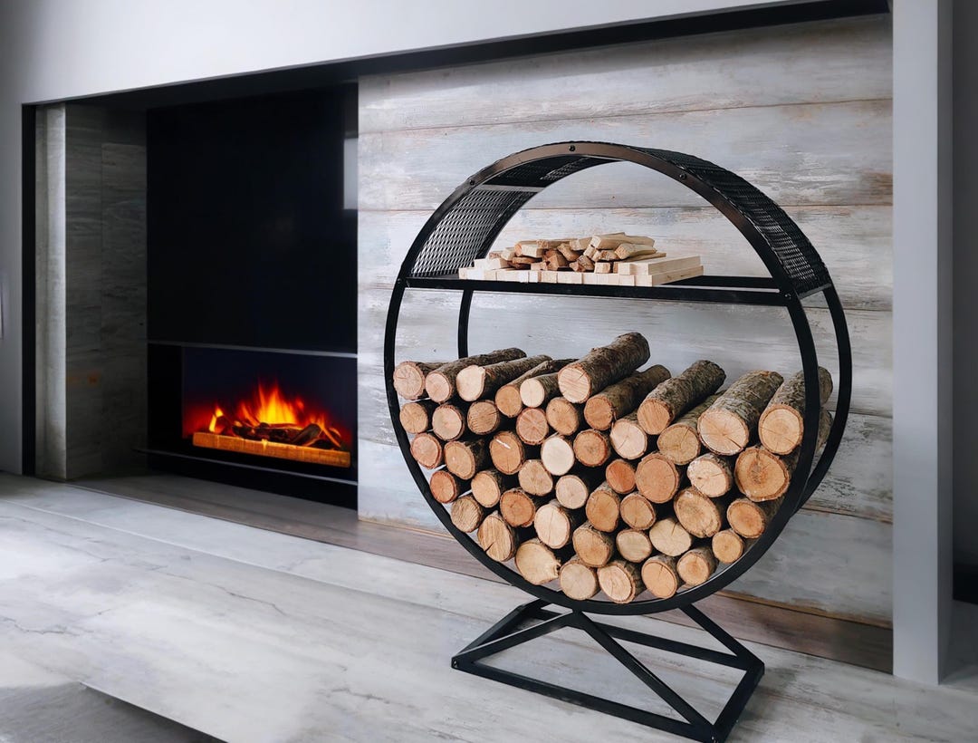 Modern Round Black Metal Firewood Holder: Indoor/outdoor Log Storage - Etsy