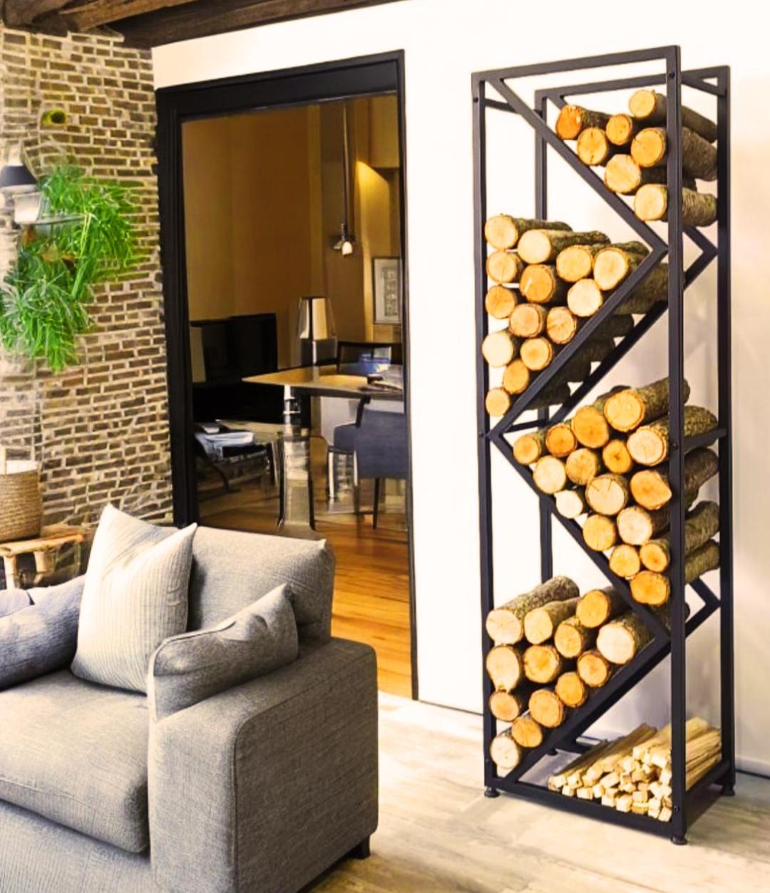 Sleek Metal Log Rack for Fireplace, Geometric Firewood Rack, Modern ...