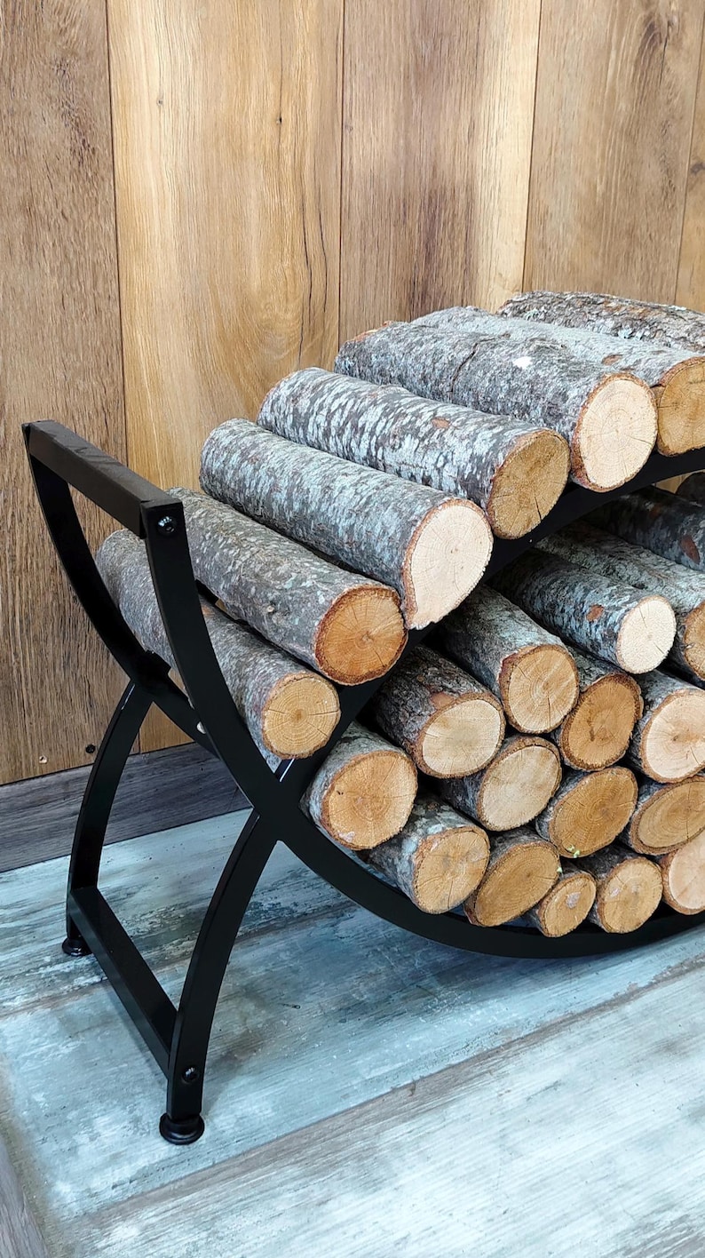 Modern Metal Round Firewood Holder, Black Metal Log Storage Rack for ...