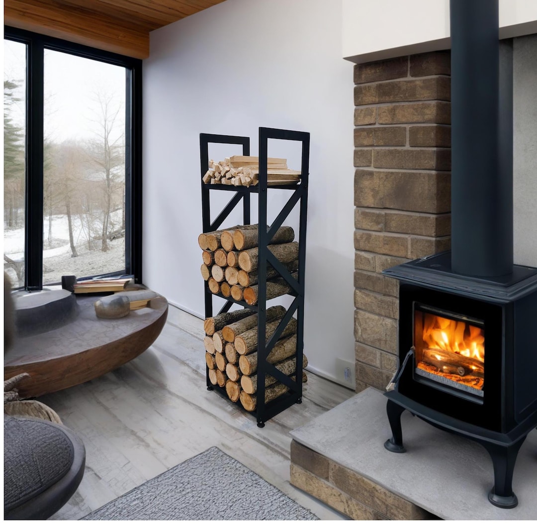 Slim Vertical Firewood Stand, Space-saving Log Rack for Home and Patio ...