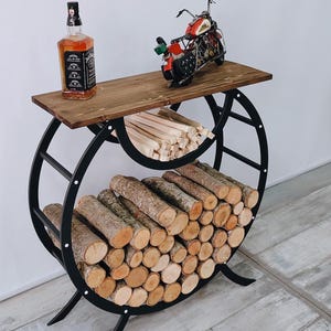 Modern Round Firewood Holder, Black Metal Log Storage Rack for Indoor ...