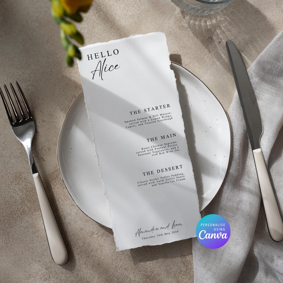 Minimalist Wedding Menu | Simple Wedding Dinner Menu| Custom Wedding ...