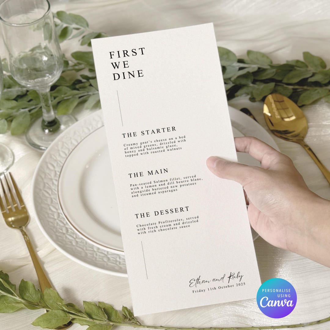 First We Dine Wedding Menu | Simple Wedding Dinner Menu | Custom ...