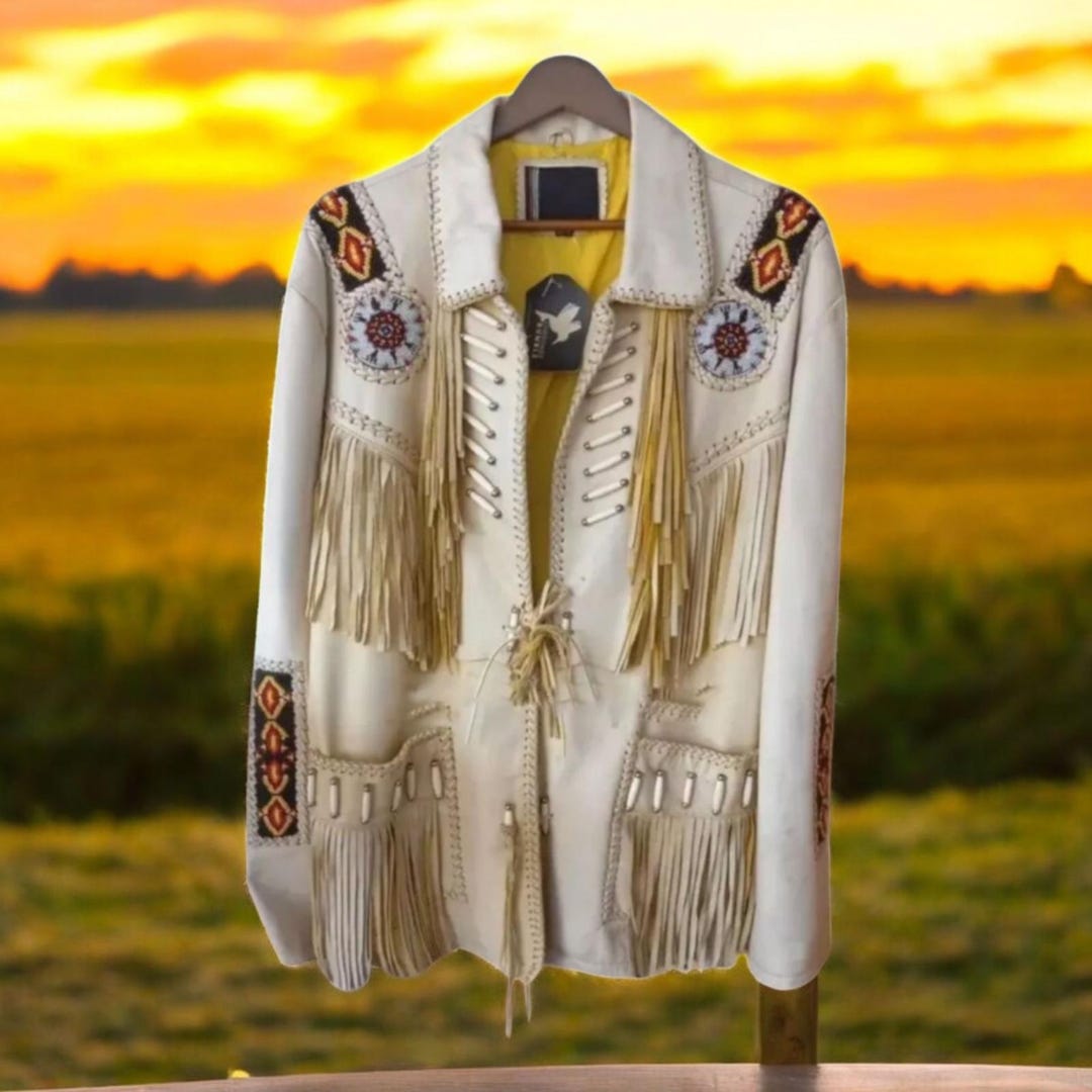 Men's Native American Handmade Leather Fringe Beaded Jacket Mountain ...