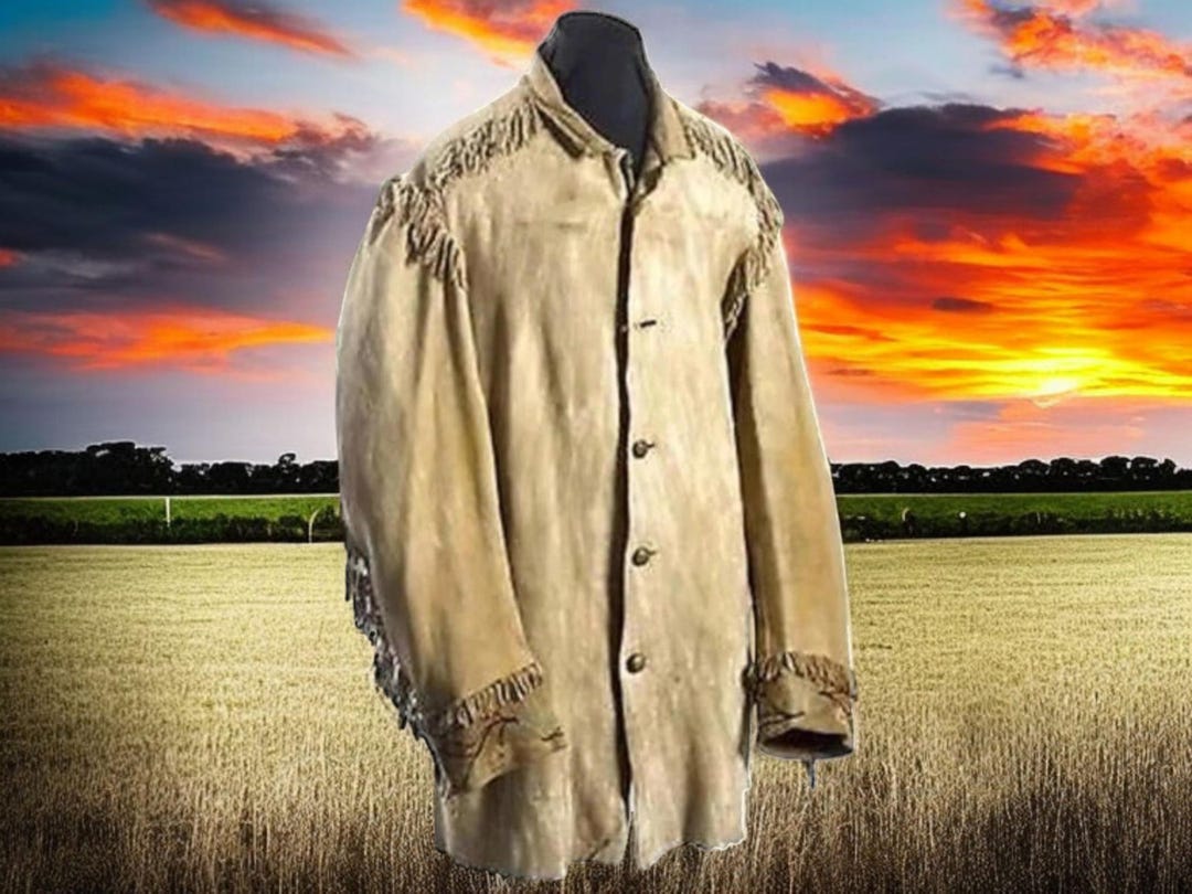 New Men's Native American Handmade Cowboy Suede Leather Jacket With ...
