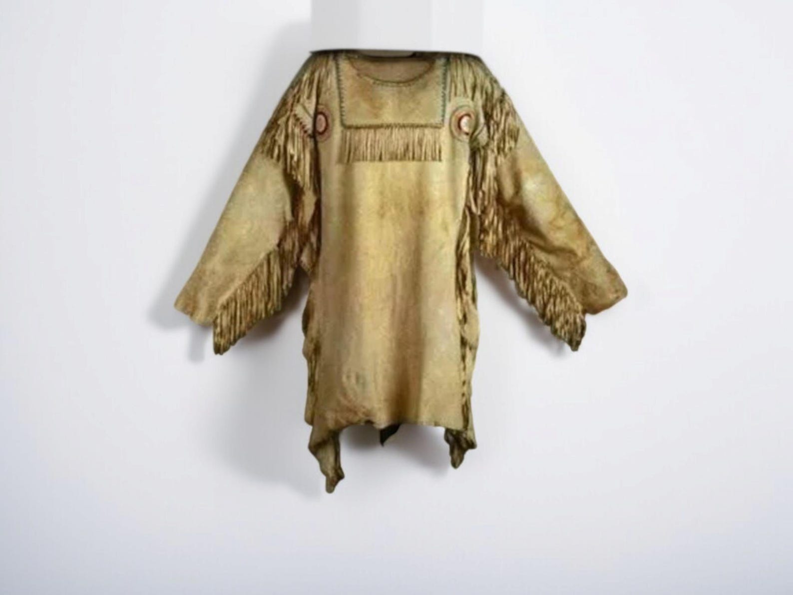 Men Handmade Native American Western Buckskin Buffalo Leather Fringe ...