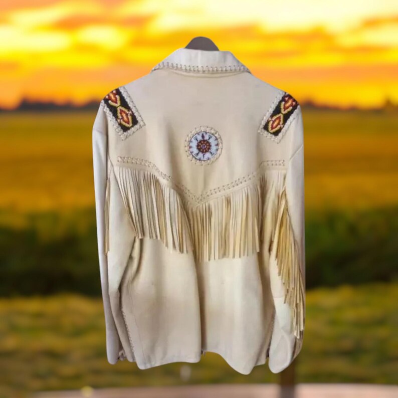 Men's Native American Handmade Leather Fringe Beaded Jacket Mountain ...