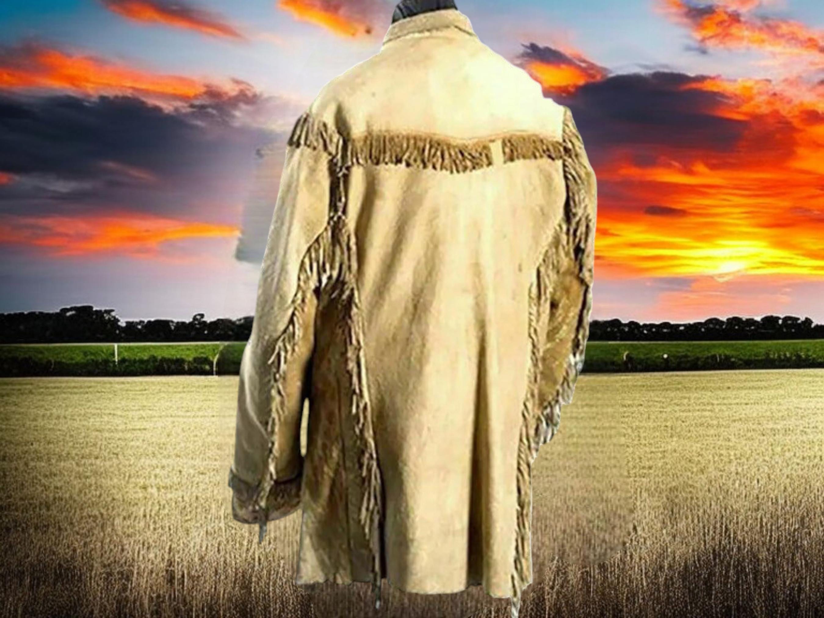 New Men's Native American Handmade Cowboy Suede Leather Jacket With ...