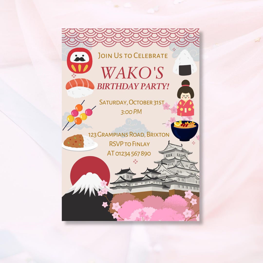 Kawaii Japanese Birthday Invitation | Sakura Girl Party Invite ...