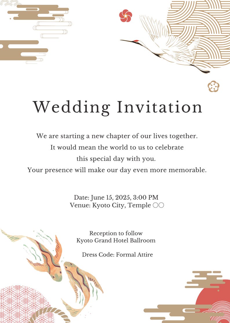 Japanese Wedding Invitation Template | Editable Canva Design | Instant ...