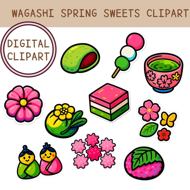 Japanese Snack Clipart – Spring Wagashi With Matcha & Dango | Kawaii ...