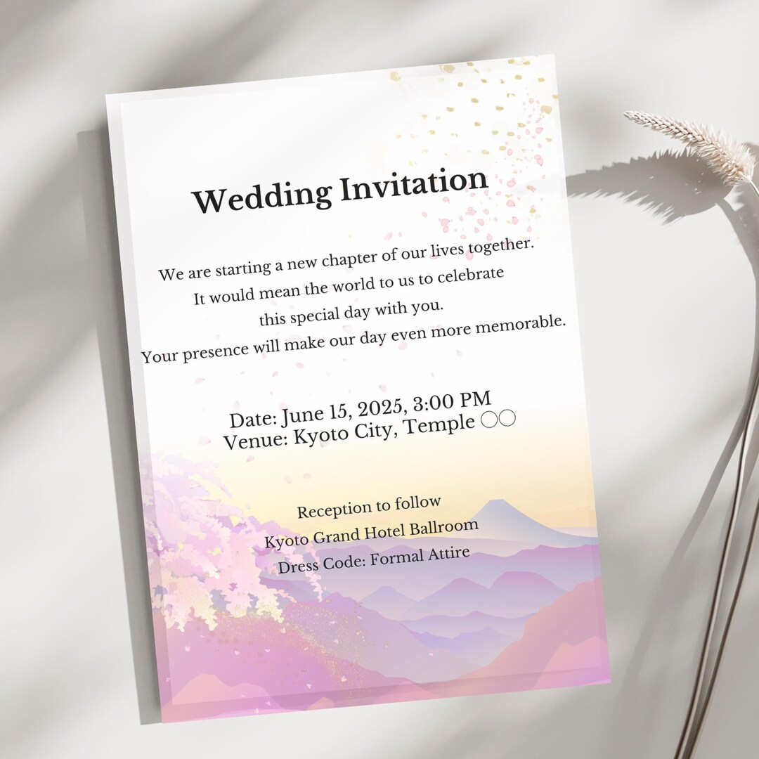 Japanese Wedding Invitation Template | Editable Canva Design | Instant ...