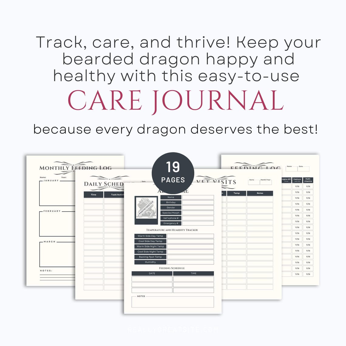 Bearded Dragon Care Journal Printable - Track Feeding, Shedding, Temps ...