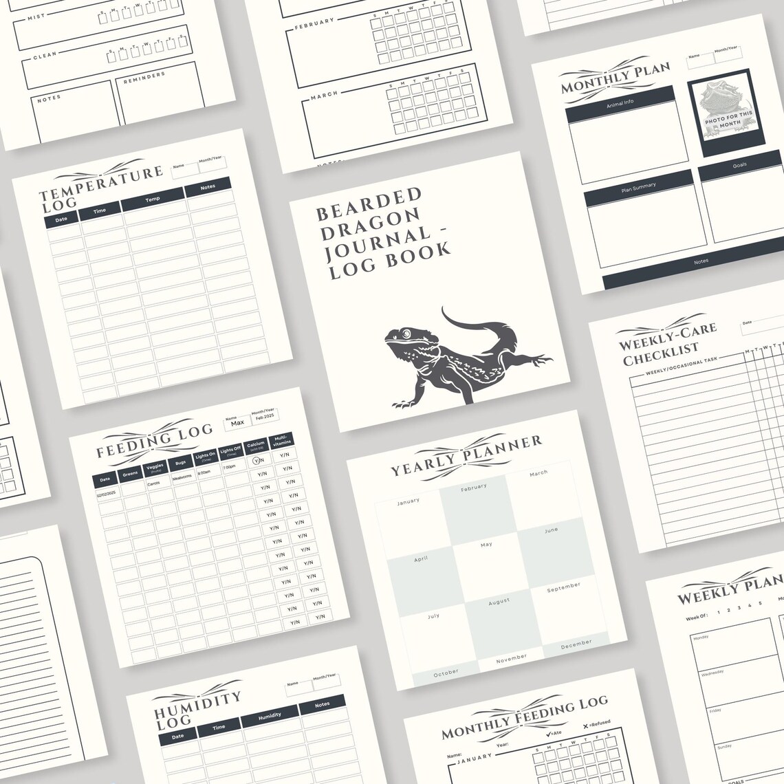 Bearded Dragon Care Journal Printable - Track Feeding, Shedding, Temps ...