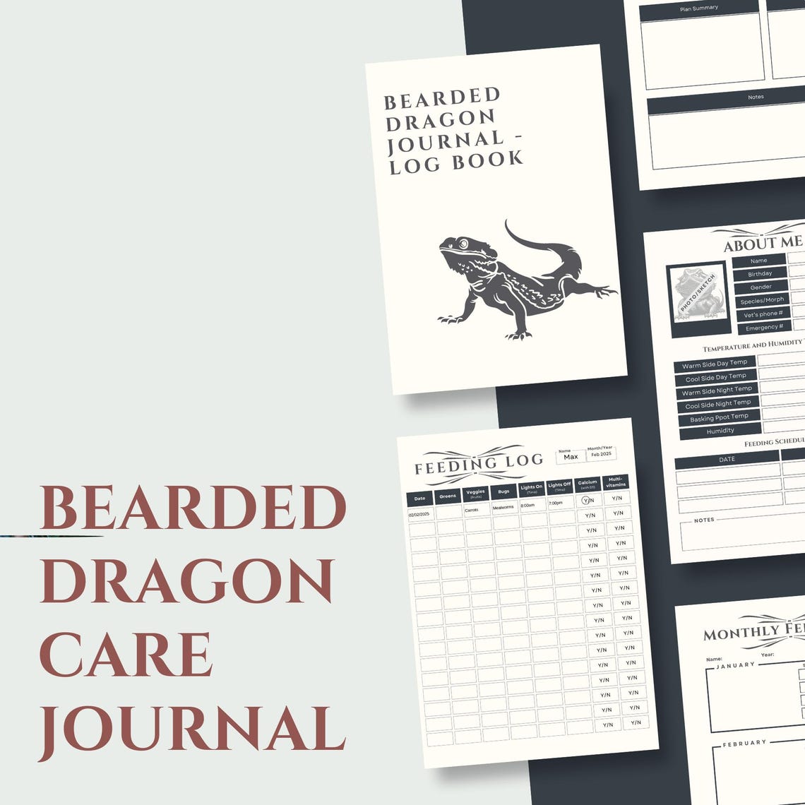 Bearded Dragon Care Journal Printable - Track Feeding, Shedding, Temps ...
