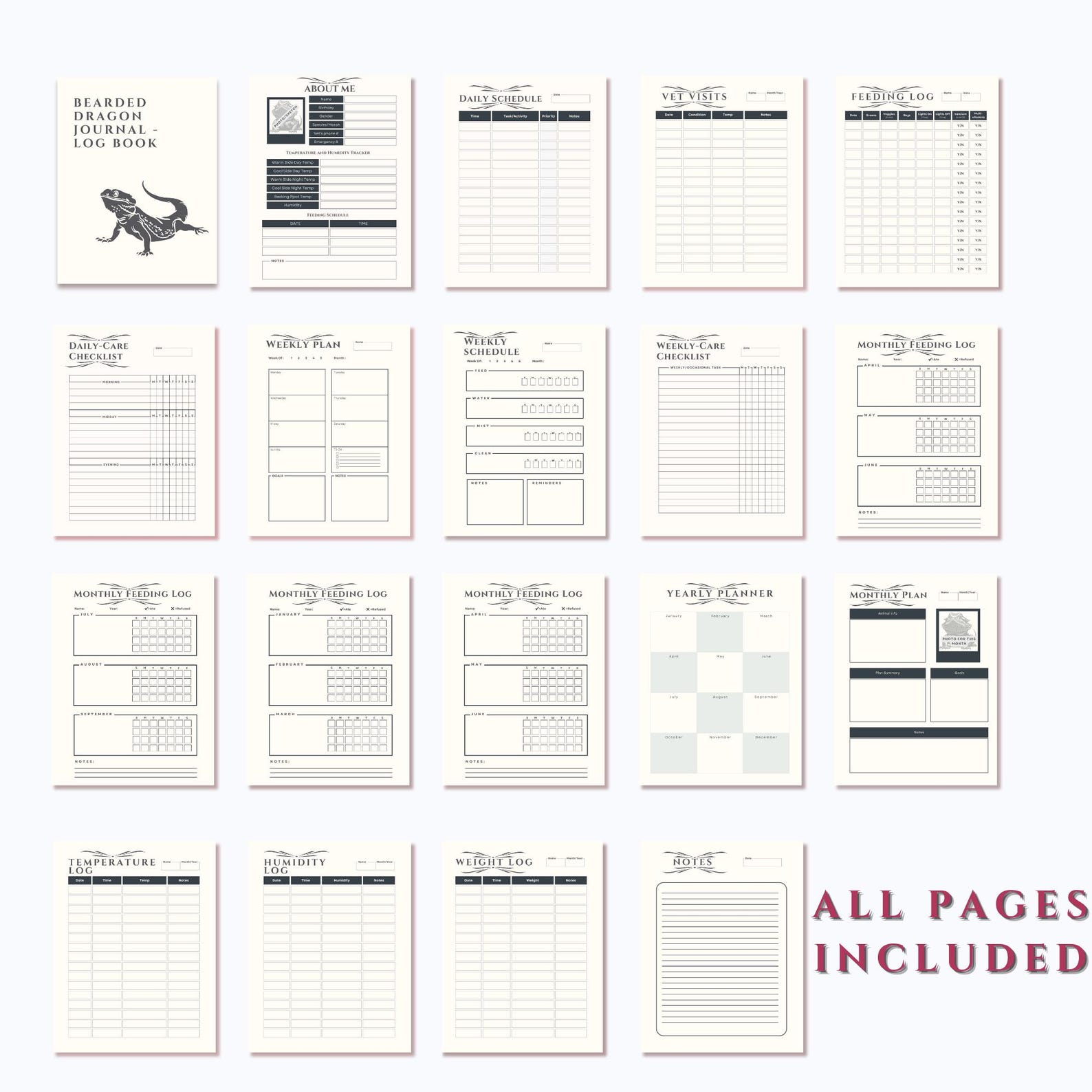 Bearded Dragon Care Journal Printable - Track Feeding, Shedding, Temps ...