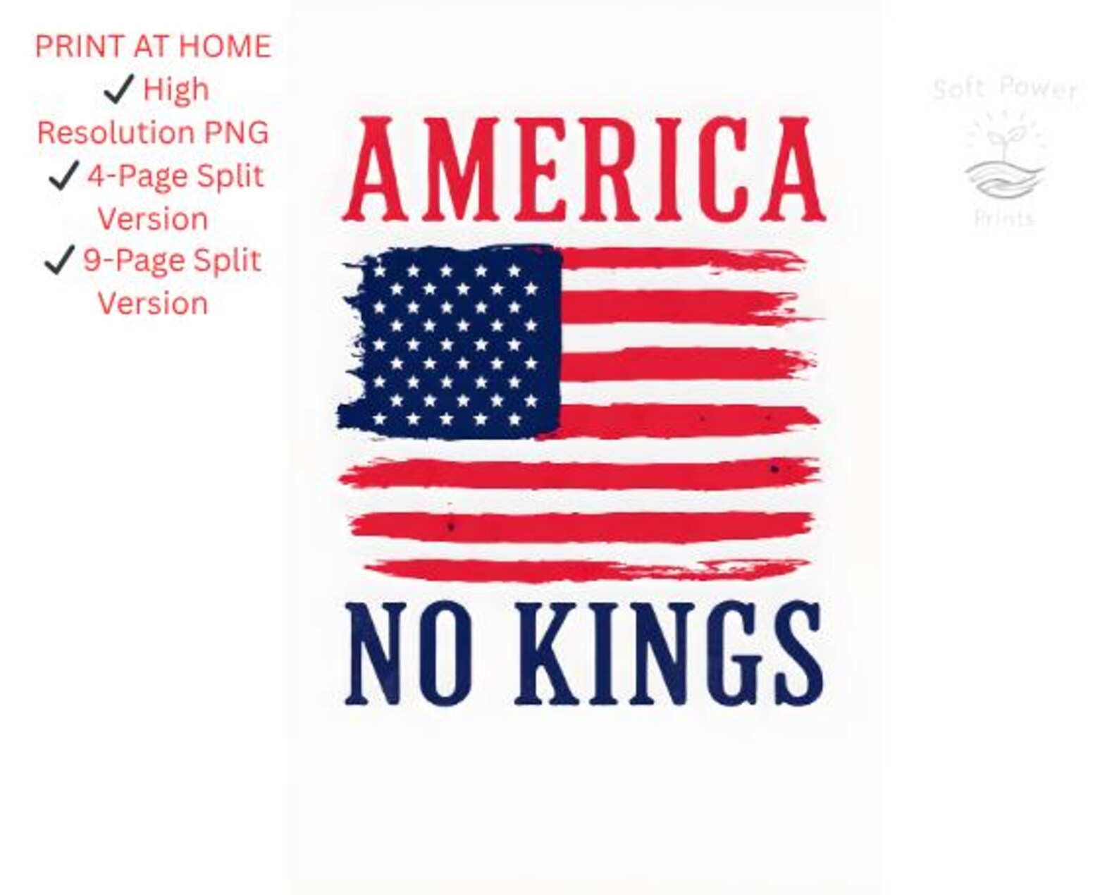 America NO KINGS - Print at Home Sign - High Resolution PNG + 2x2 ...