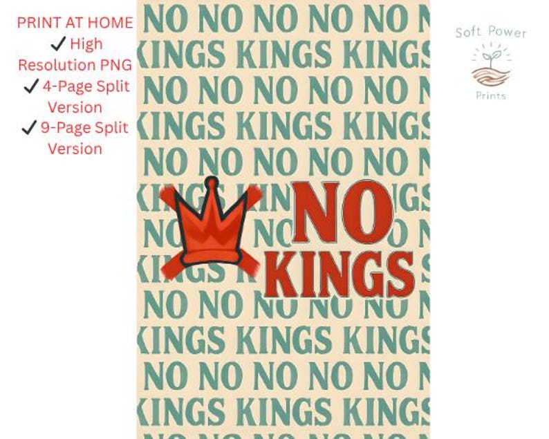 NO KINGS - Print at Home Sign - High Resolution PNG + 2x2 Letter, 3x3 ...