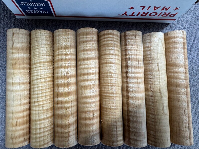 8 - New England Curley Maple Call/pen Turning Rounds 1-1/8" X 5-1/4 ...