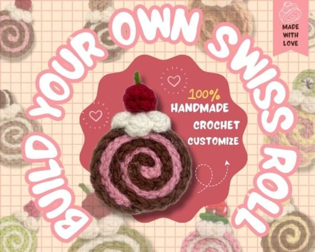 Handmade Crochet Swiss Roll Keychain: Personalized Cake Roll Bag Charm ...