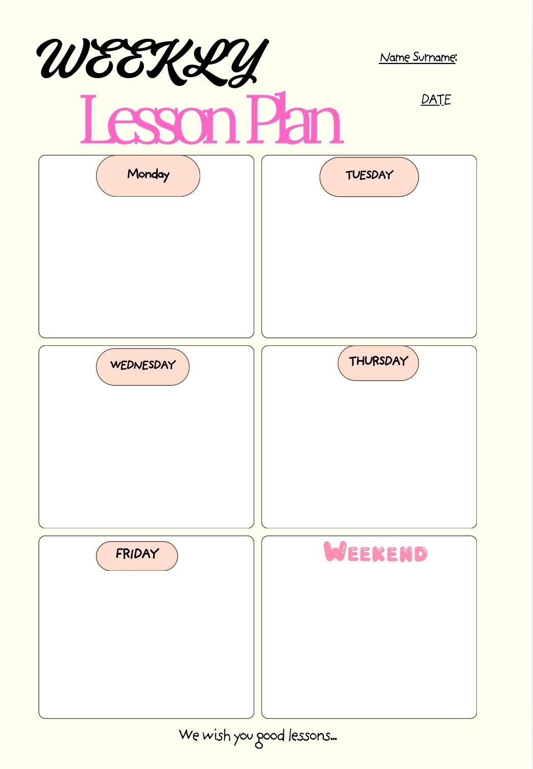 Weekly Lesson Planner | Printable Study Planner | Teacher & Student ...