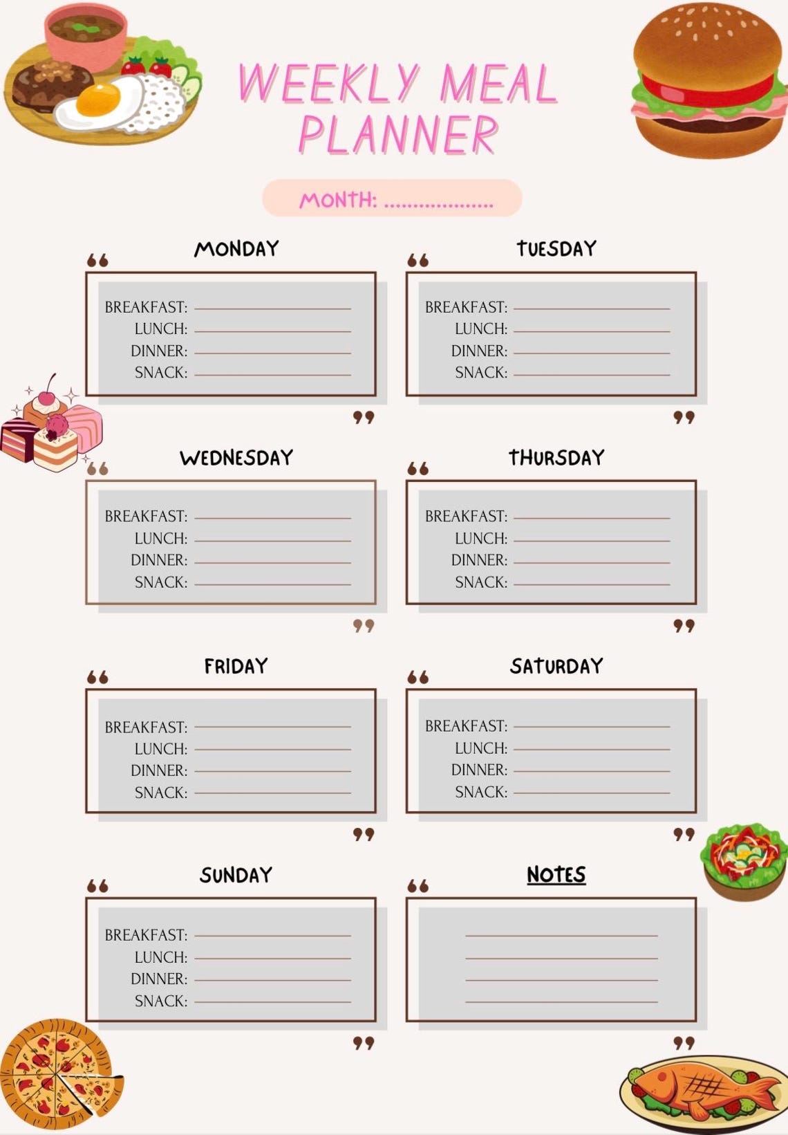 Weekly Meal Planner | Printable Meal Planning Template | Digital ...