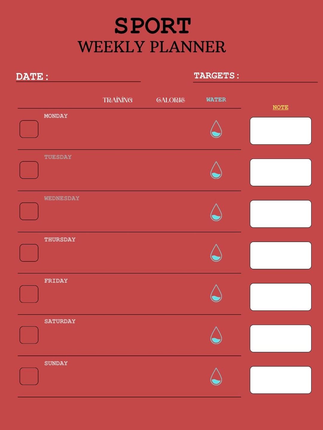 Printable Sport Weekly Planner | Fitness Training Tracker | Workout ...