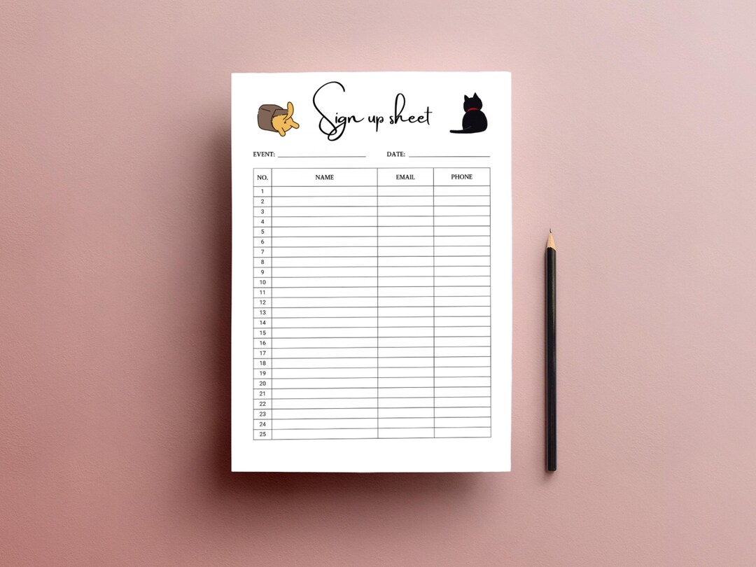 Sign up List, Sign up Sheet, Form, Minimalist, Event, Sign In, Email ...