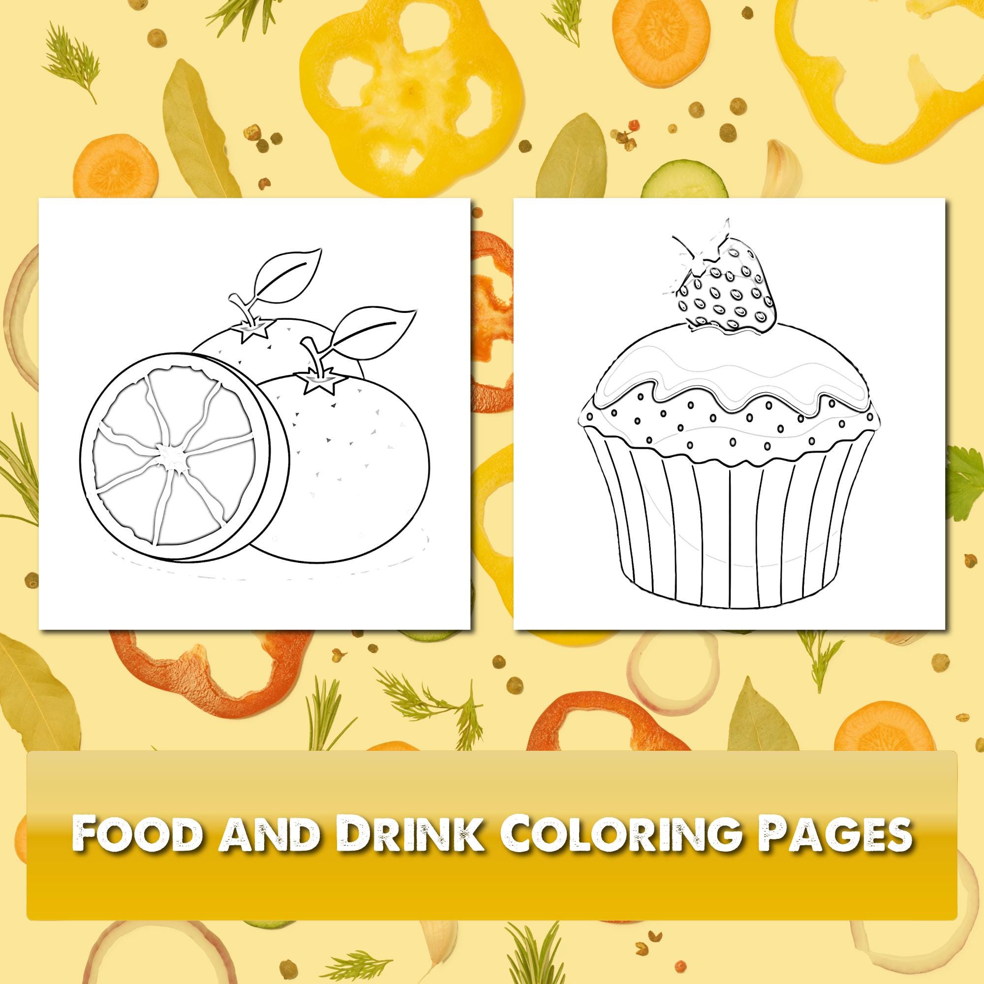 Food & Drink Coloring Pages | Fun Printable Sheets (digital Download ...