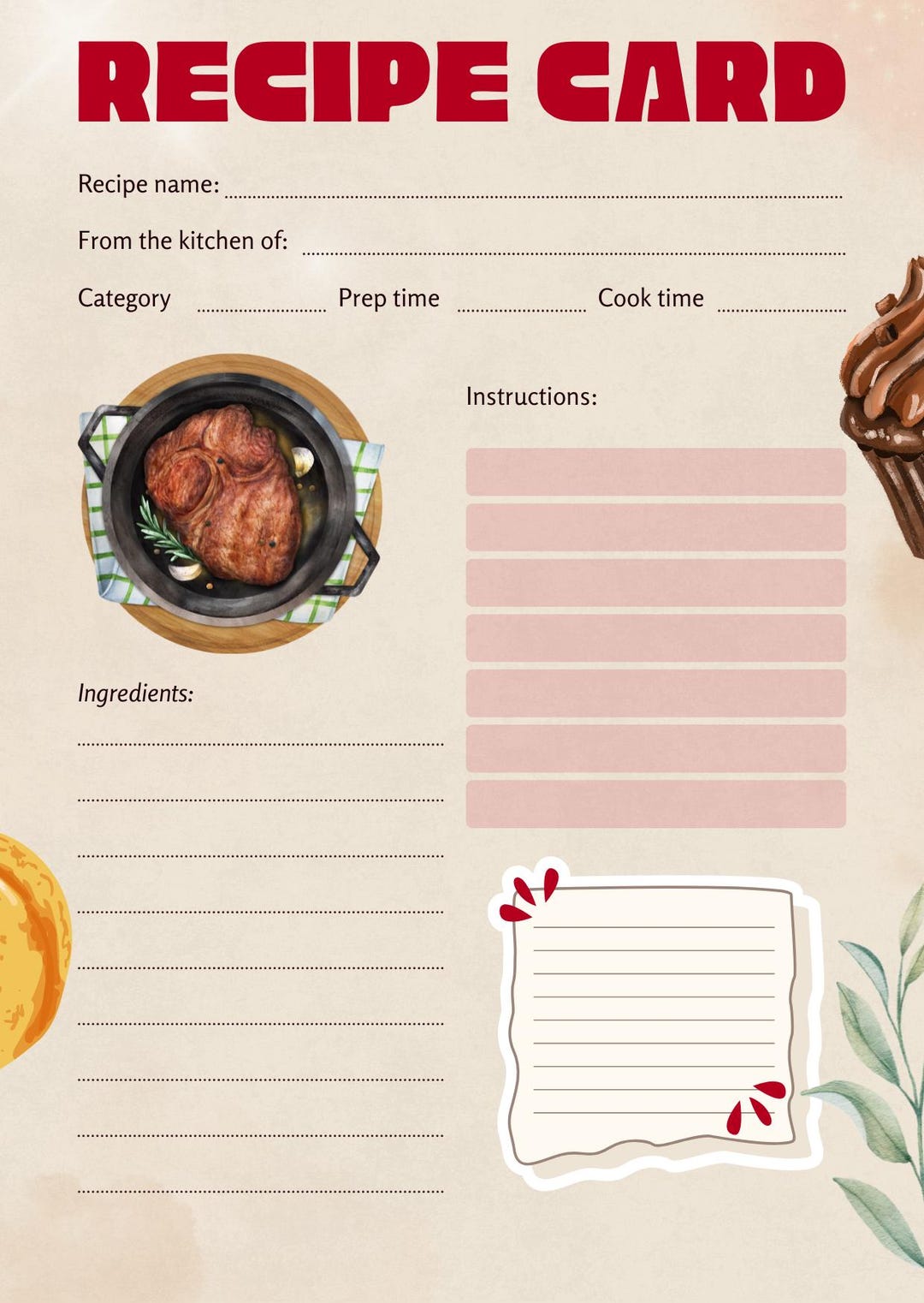 A4 Size Recipe Card | Printable Recipe Cards | 16 Pastel Green Designs ...