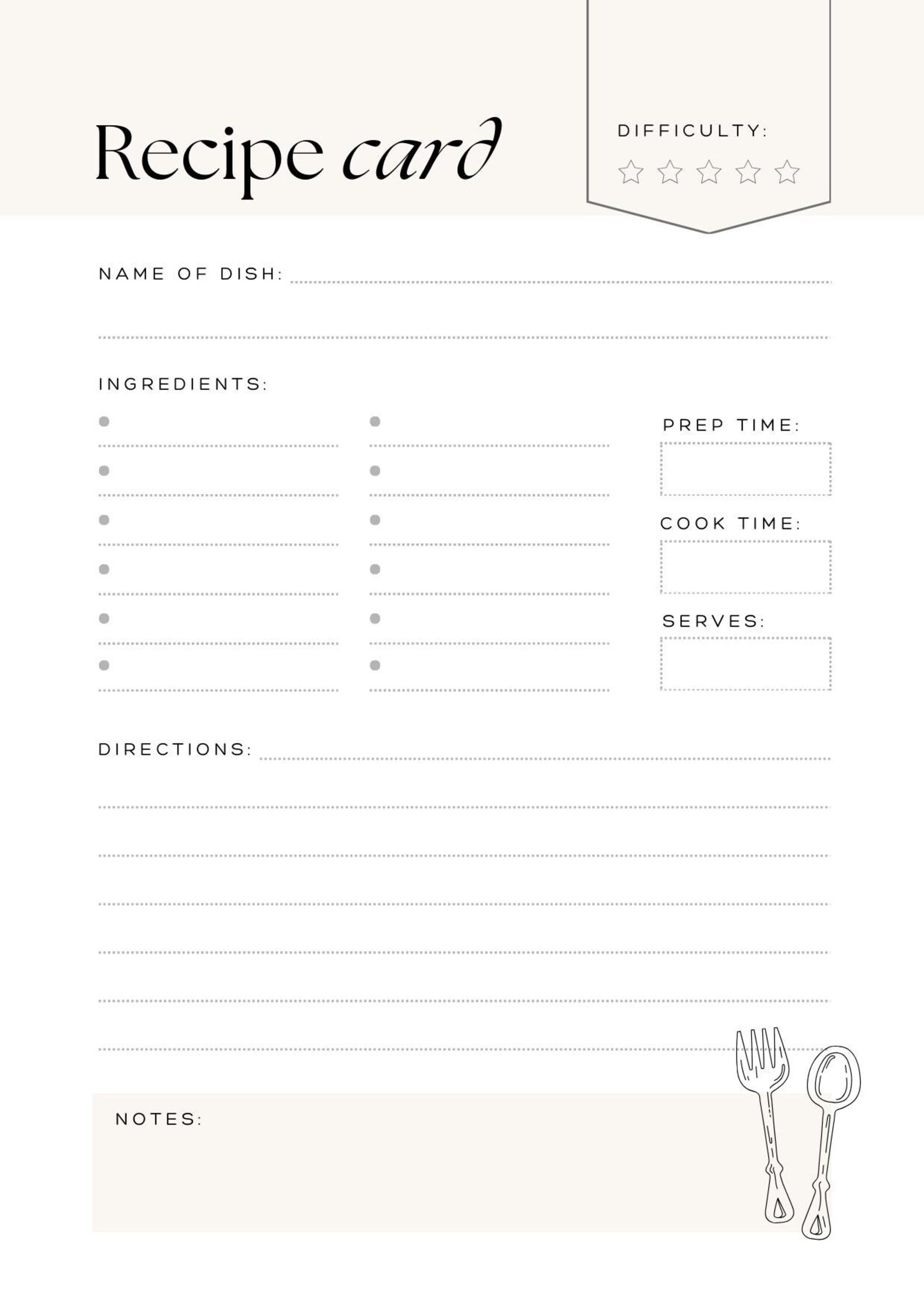 Two Design Recipe Cards A4 Size | Customize Restaurant Recipe Book ...