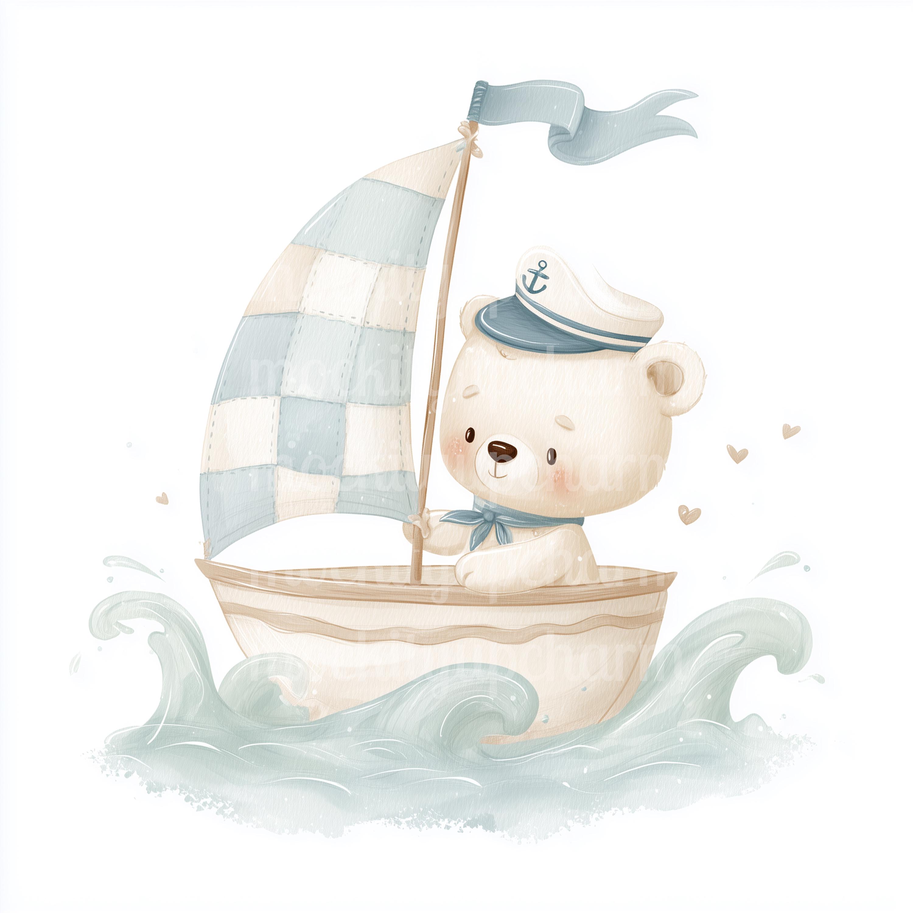 10 Sailing Cute Animals Clipart, Nursery High Quality Jpgs, Printable ...
