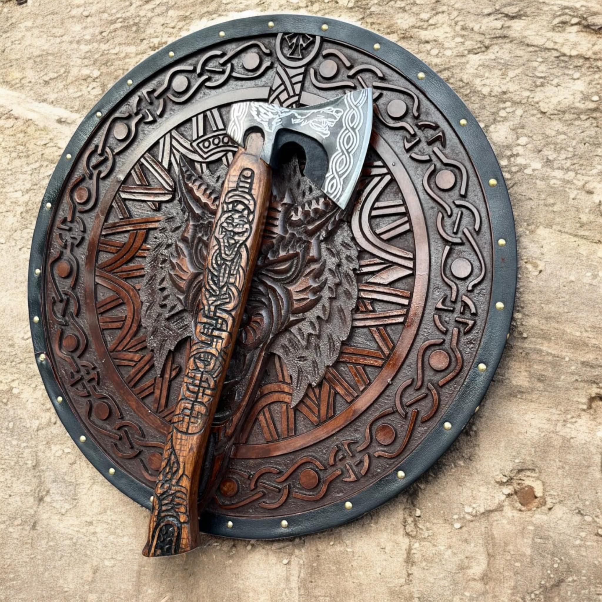 Hand-carved Wolf Shield | Viking Cosplay | Wall Décor | Christmas Gift ...