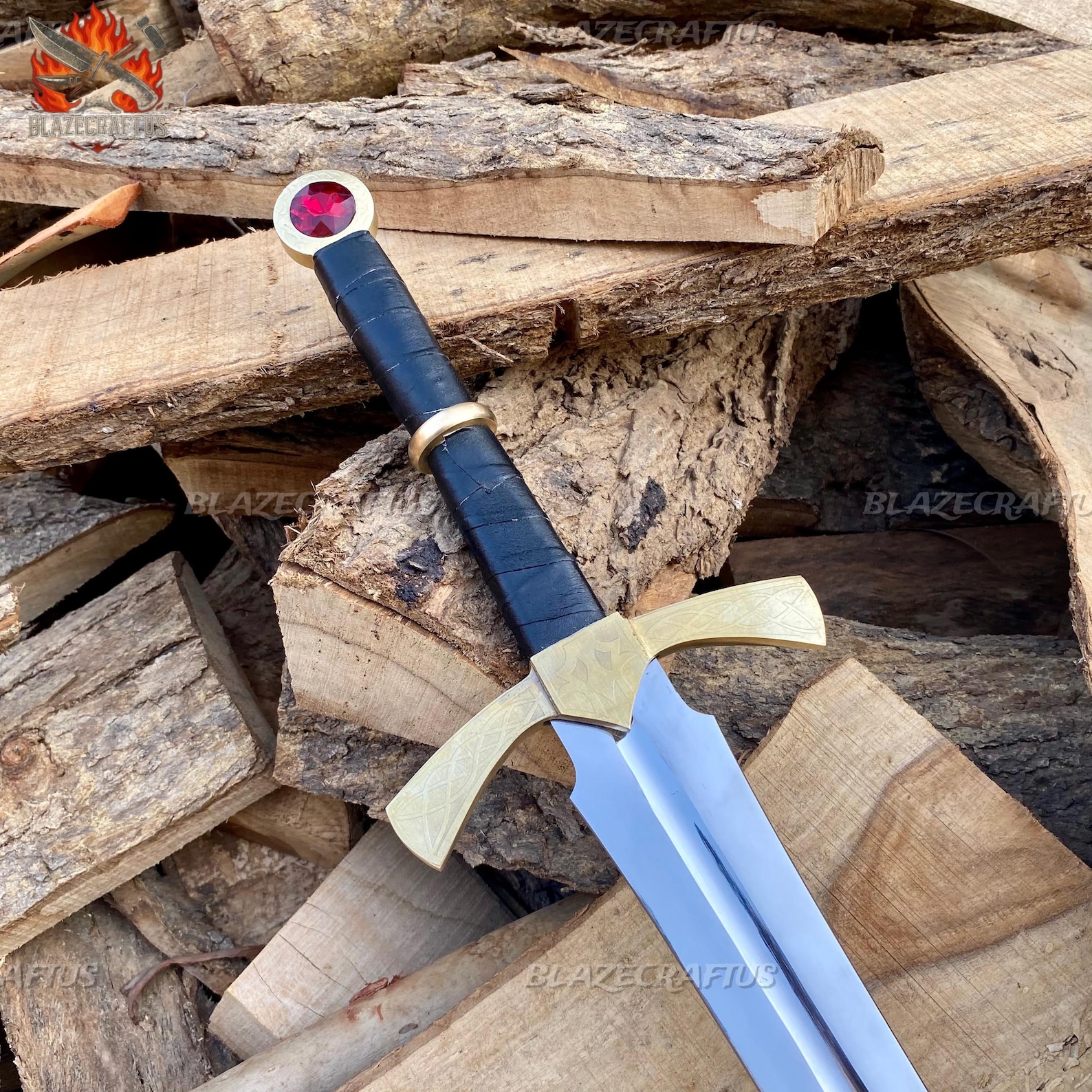 Handmade Goldryn Sword | Throne of Glass Replica | Ruby Inlay Medieval ...