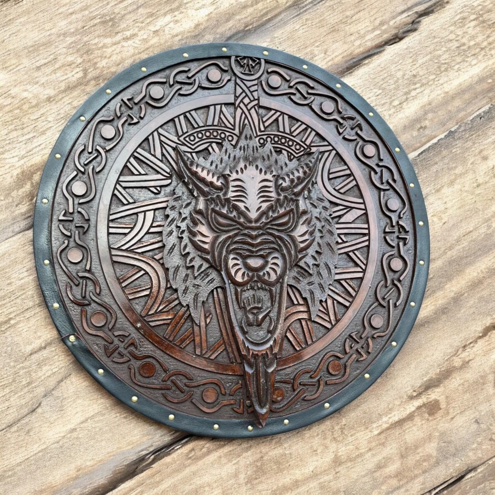 Hand-carved Wolf Shield | Viking Cosplay | Wall Décor | Christmas Gift ...