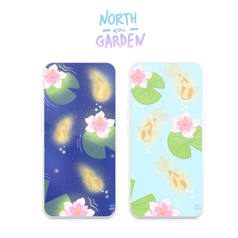 Koi Fish Pond Phone Wallpaper | Cute Night and Day Lily Pad Phone ...